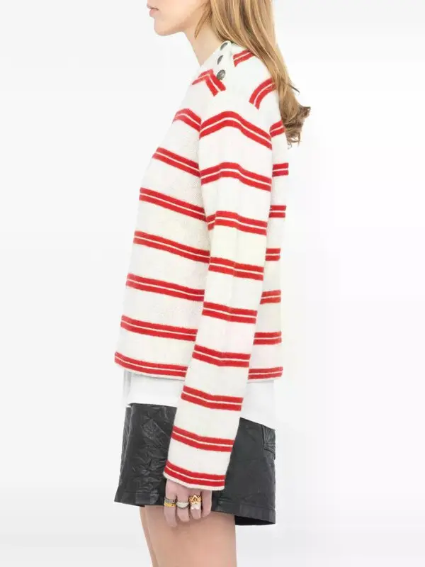 Zadig&Voltaire Striped Wool Sweater With Buttoned Detail - Neutrals