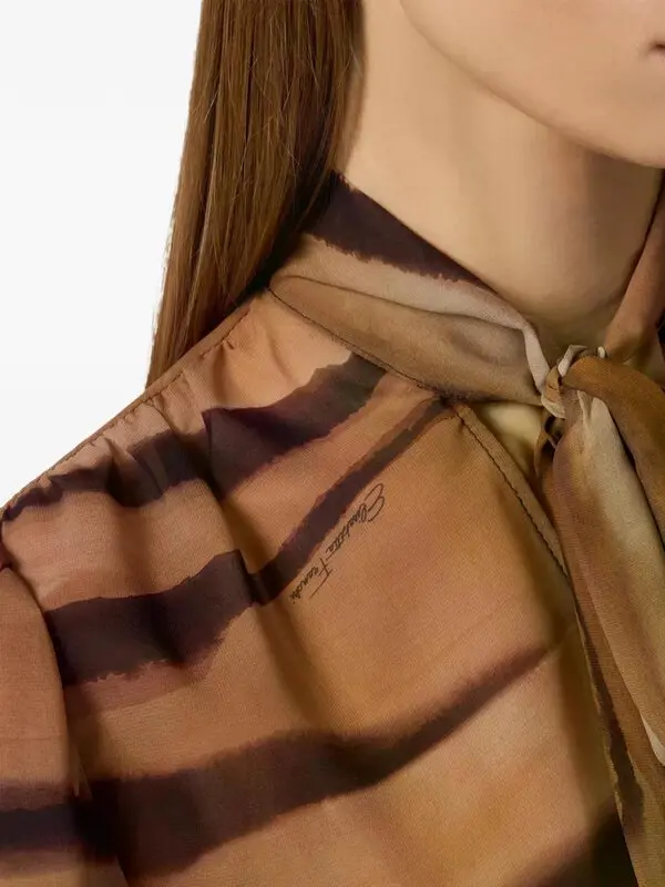 Elisabetta Franchi Chiffon Tiger Print Blouse With Neck And Waist Sashes - Neutrals