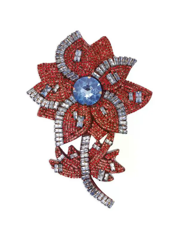 Essentiel Antwerp Flower-shaped Rhinestone Brooch - Red