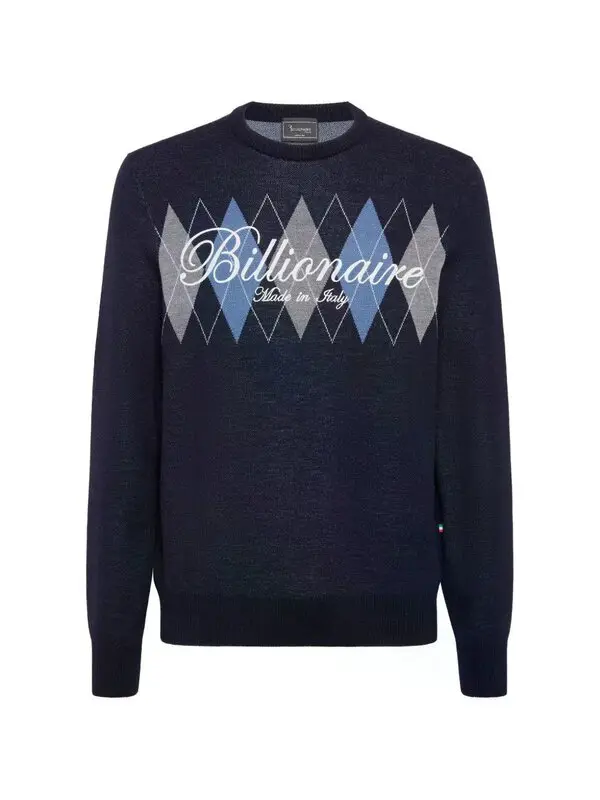 BILLIONAIRE Argyle Round-neck Jumper - Blue