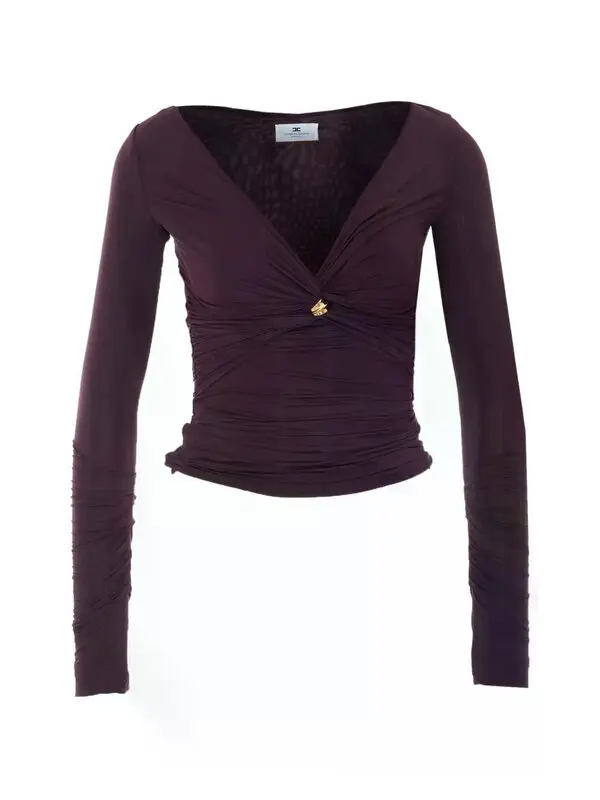Elisabetta Franchi Ring-detail Ruched Top - Brown