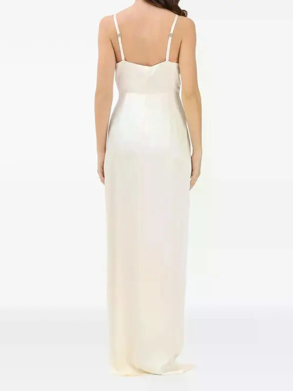Elisabetta Franchi Satin Evening Gown With Crystal Embellishment - Neutrals