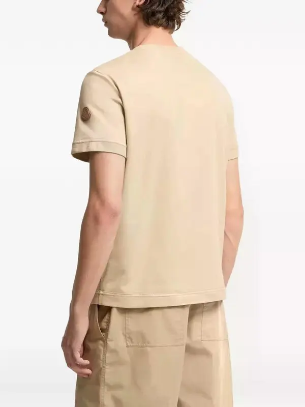 Moncler Leather-trim Cotton T-shirt - Neutrals