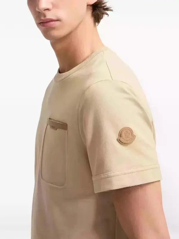 Moncler Leather-trim Cotton T-shirt - Neutrals