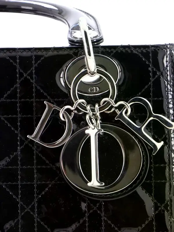 Dior Lady Medium Satchel Cannage Quilt Patent - Black