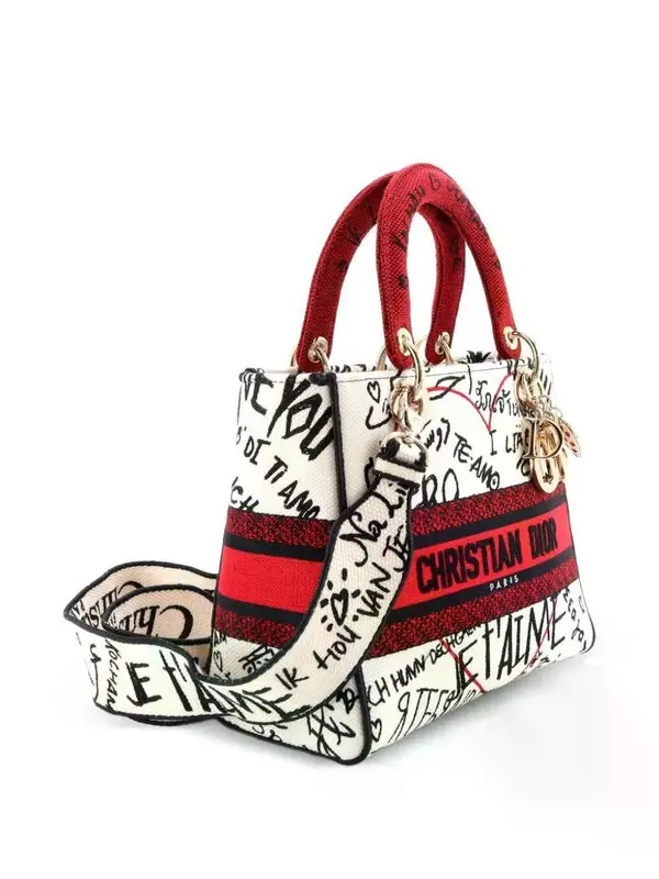 Dior Lady D-lite Embroidered Canvas Medium Satchel - Red