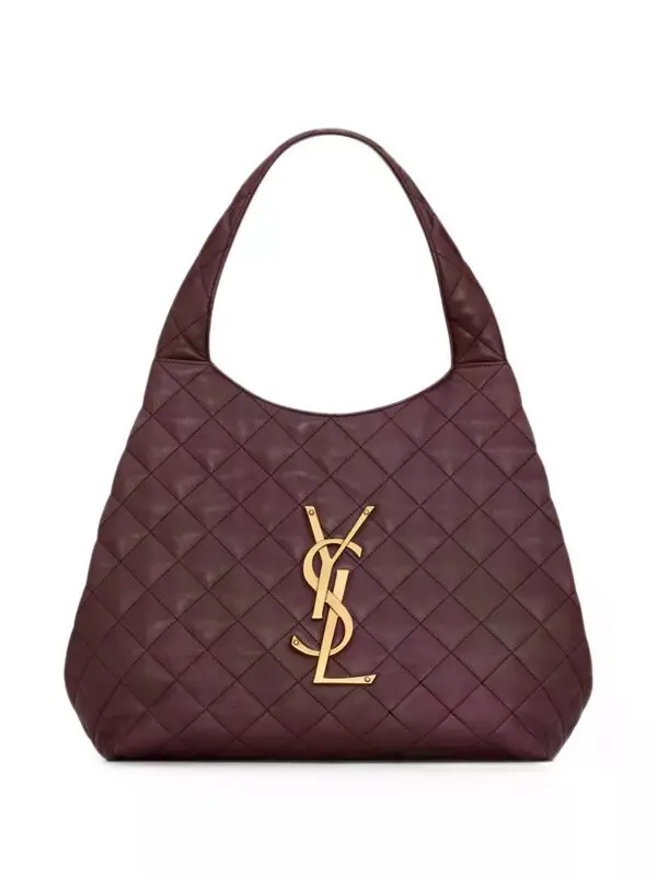 Saint Laurent Quilted Logo Leather Shopping Tote - Red