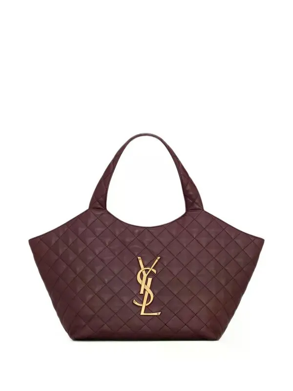 Saint Laurent Quilted Logo Leather Shopping Tote - Red