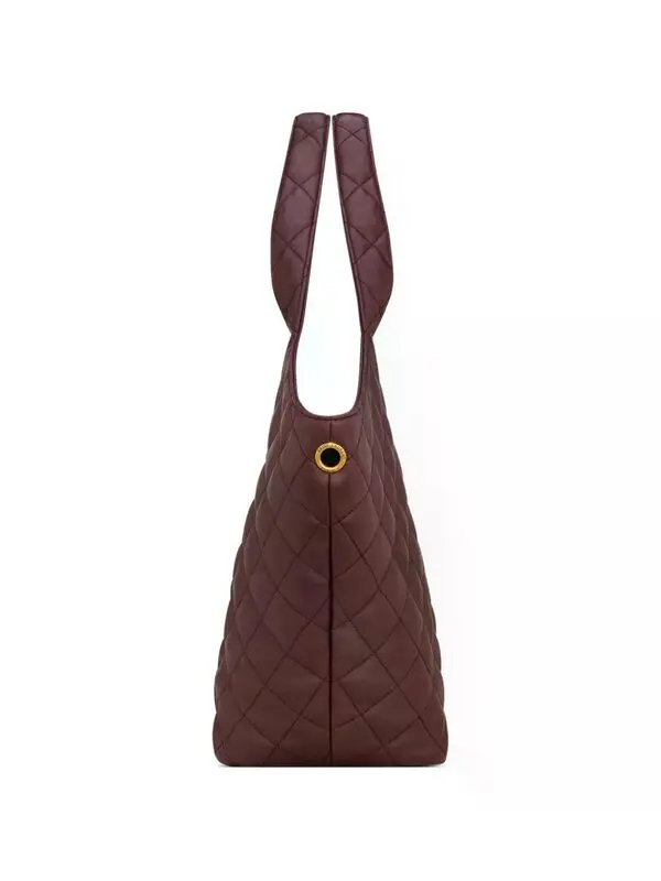 Saint Laurent Quilted Logo Leather Shopping Tote - Red