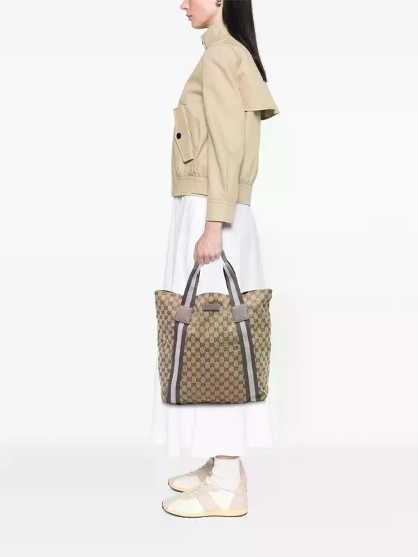 Gucci Gg Canvas Web Tote Bag - Brown