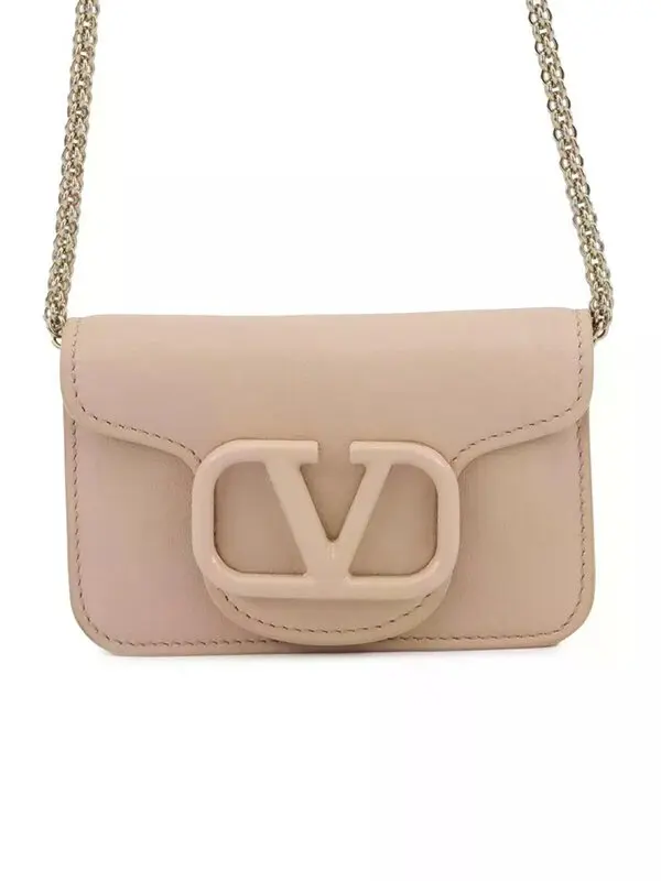 Valentino Garavani Leather Vlogo Card Case On Chain - Pink
