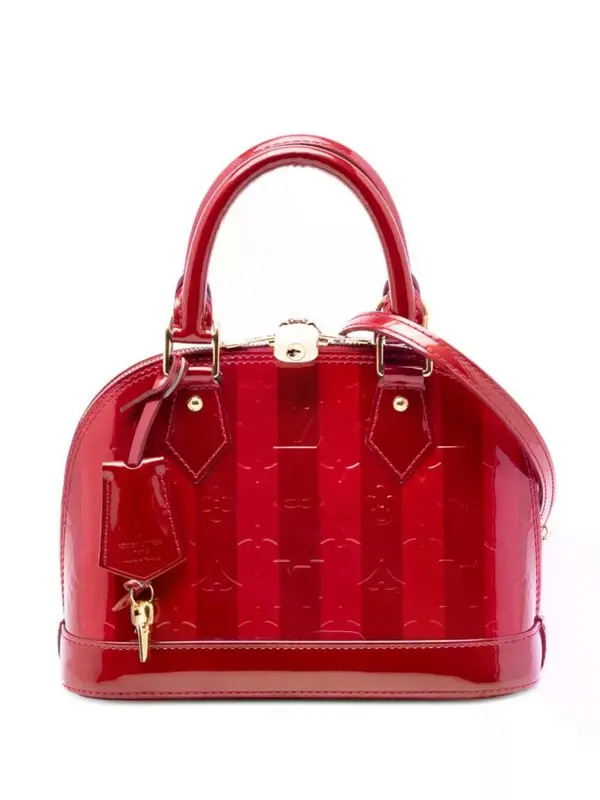 LOUIS VUITTON 2012 Monogram Vernis Rayures Alma Bb Satchel - Red