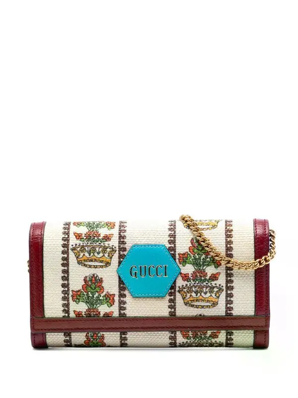 Gucci 2016-2026 Canvas 100 Centennial Floral Crown Wallet On Chain Crossbody Bag - Brown