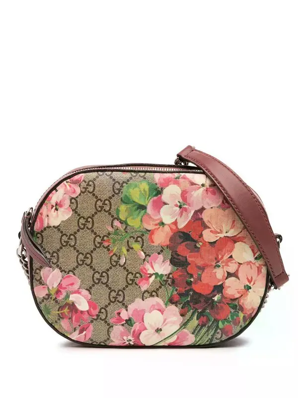 Gucci Mini Gg Supreme Blooms Chain Crossbody Bag - Brown