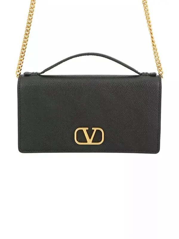 Valentino Garavani 2021-2026 Grainy Calfskin Vlogo Signature Wallet With Chain Satchel - Black