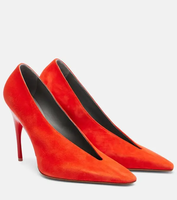 Balenciaga Duchesse Suede Pumps - Red