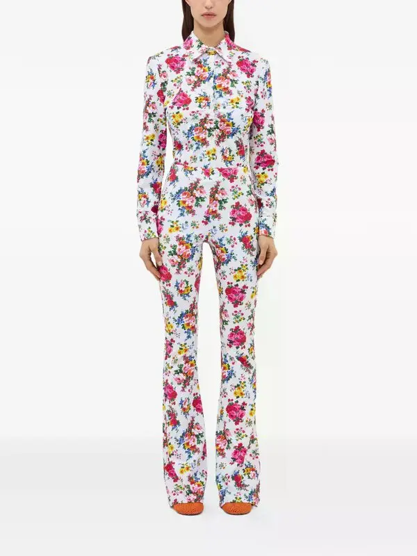 MSGM Floral Flared Trousers - White