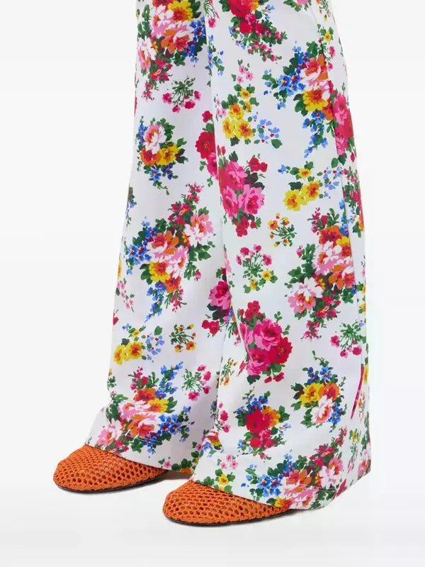 MSGM Floral Flared Trousers - White