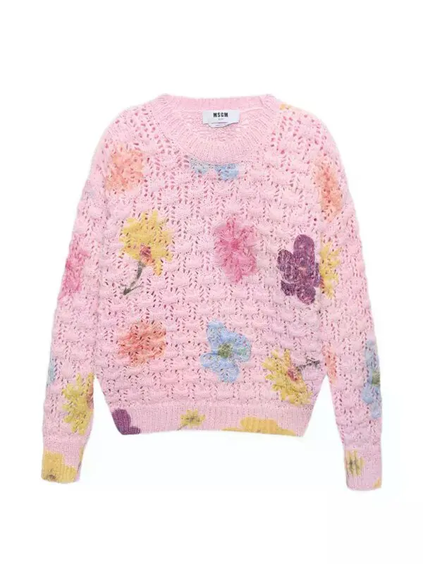 MSGM Floral-embellishment Sweater - Pink