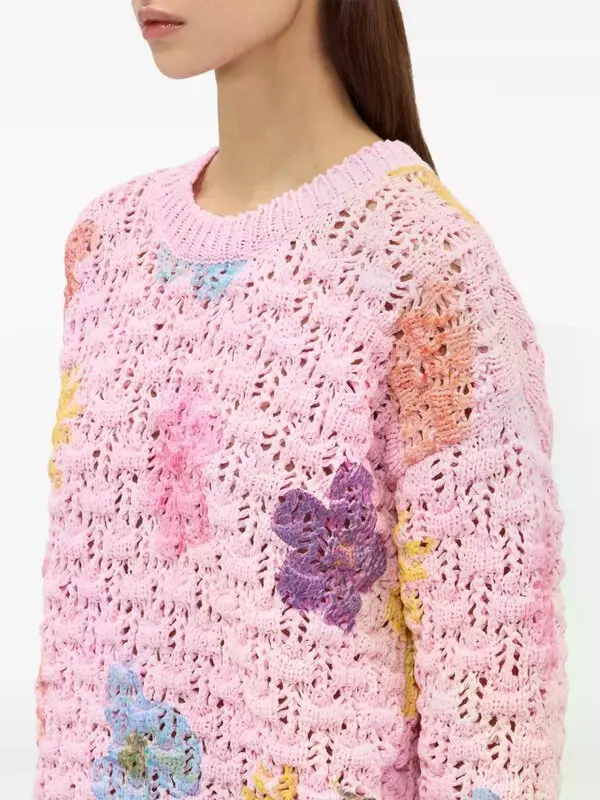 MSGM Floral-embellished Knit Sweater - Pink