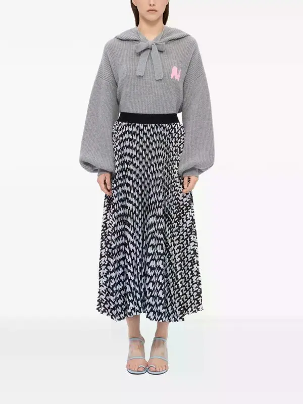 MSGM Printed Midi Pleated Skirt - Black