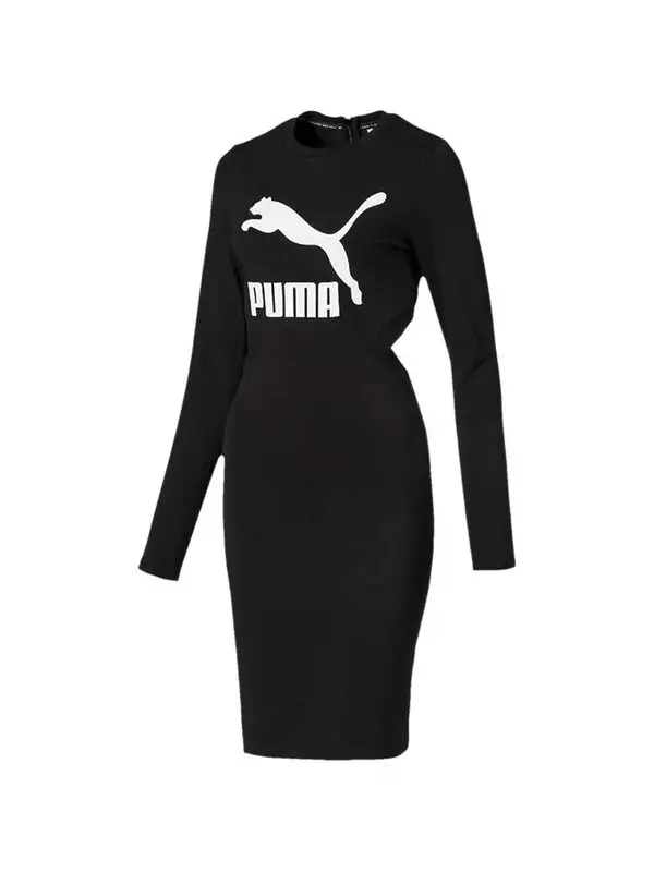 PUMA Logo-print Long-sleeve Midi Dress - Black