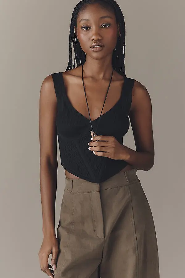 Anthropologie Sleeveless V-neck Cropped Sweater Tank Top