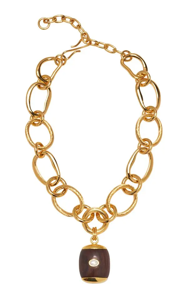 LIZZIE FORTUNATO Beacon Charm Necklace In Acacia Wood - Gold