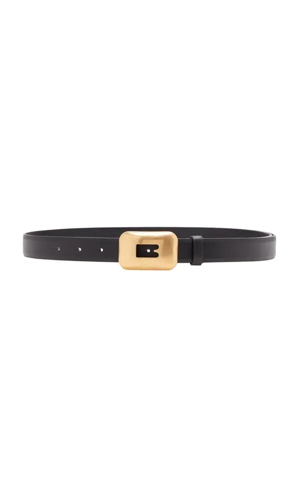 Balenciaga Clicca Leather Belt With Gold Tone Buckle - Black