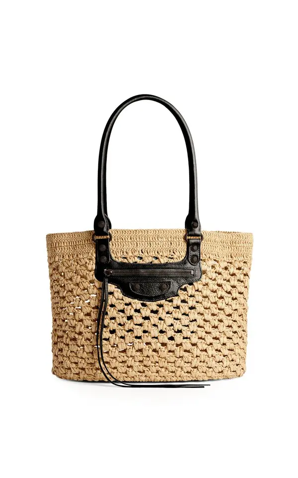 Balenciaga Le City Medium Raffia Basket Bag - Neutral