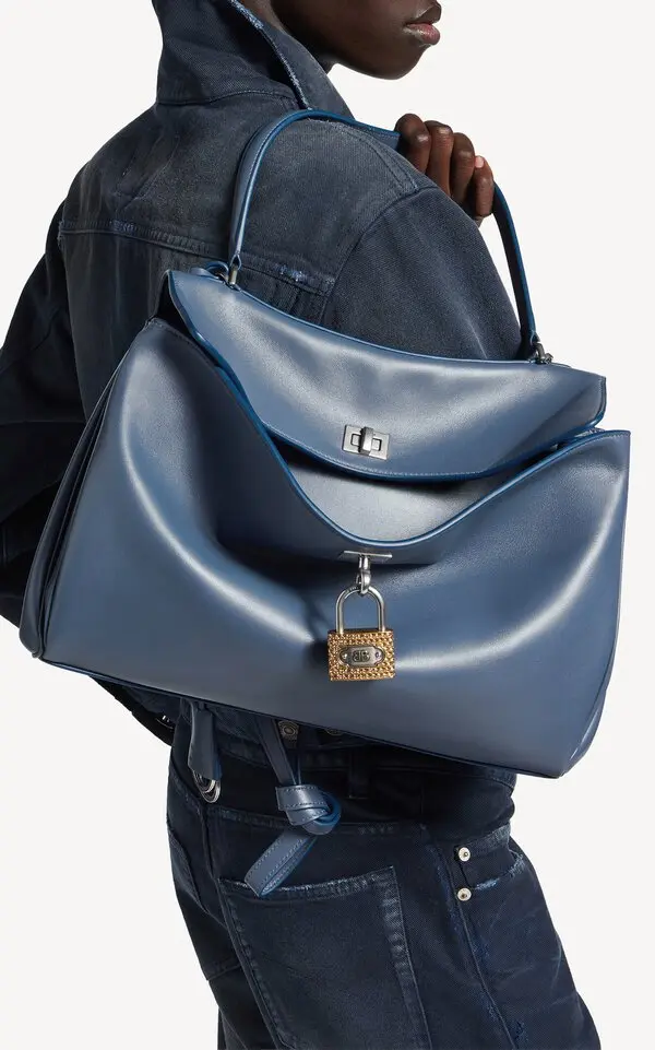 Balenciaga Rodeo Medium Leather Top Handle Bag - Blue