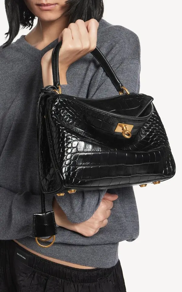 Balenciaga Rodeo Mini Croc-effect Leather Top Handle Bag