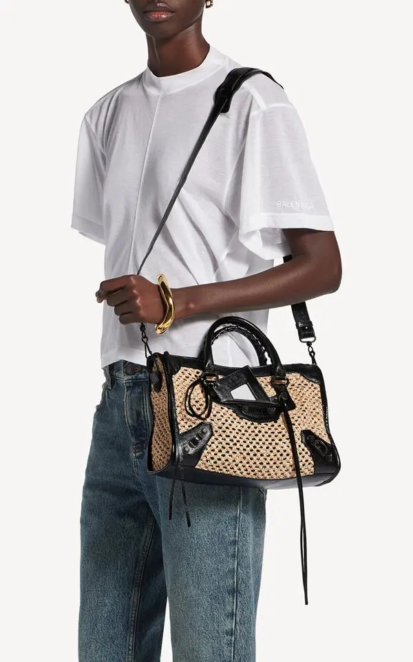 Balenciaga Le City Leather & Raffia Bag