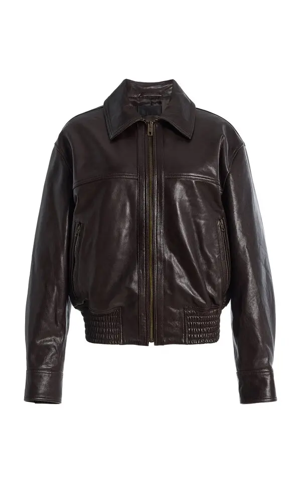 NILI LOTAN Aime Leather Bomber Jacket - Brown