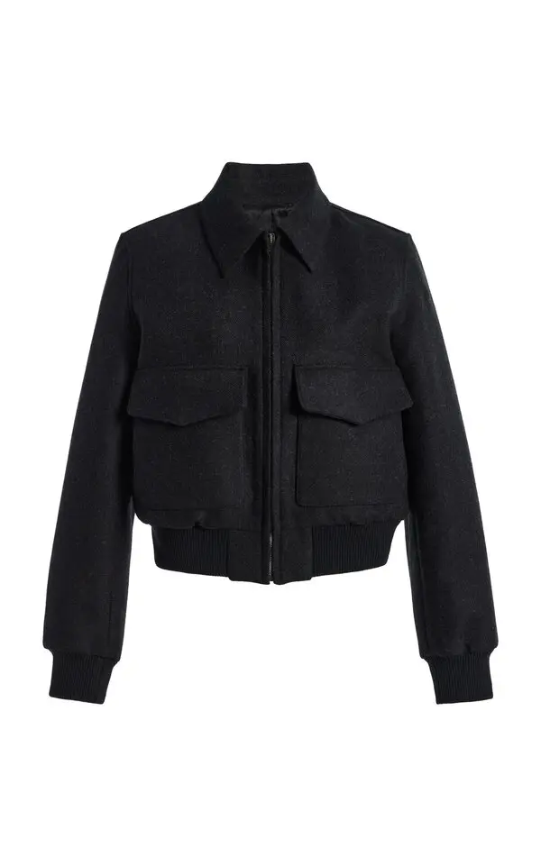 NILI LOTAN Redley Wool Bomber Jacket - Dark Grey