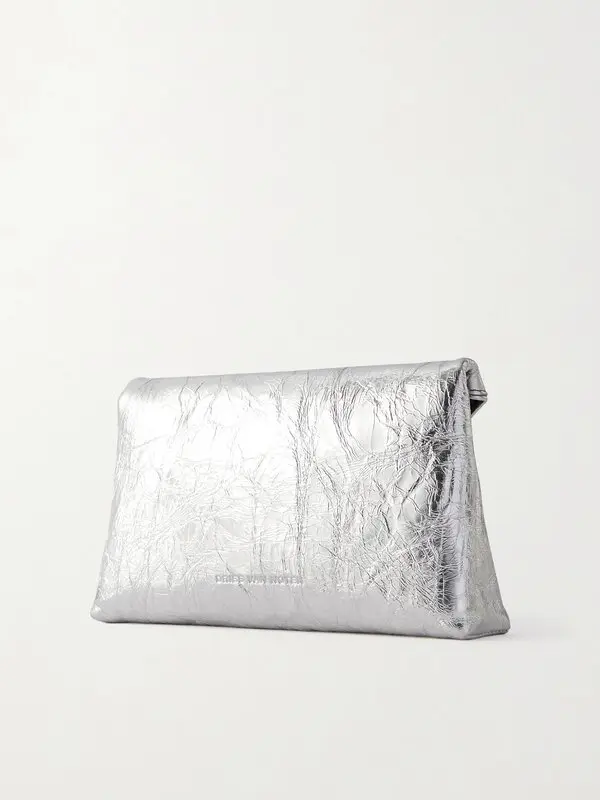 Dries Van Noten Metallic Crinkled-leather Clutch