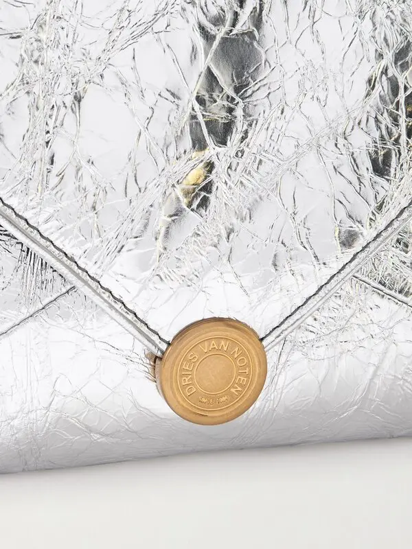 Dries Van Noten Metallic Crinkled-leather Clutch