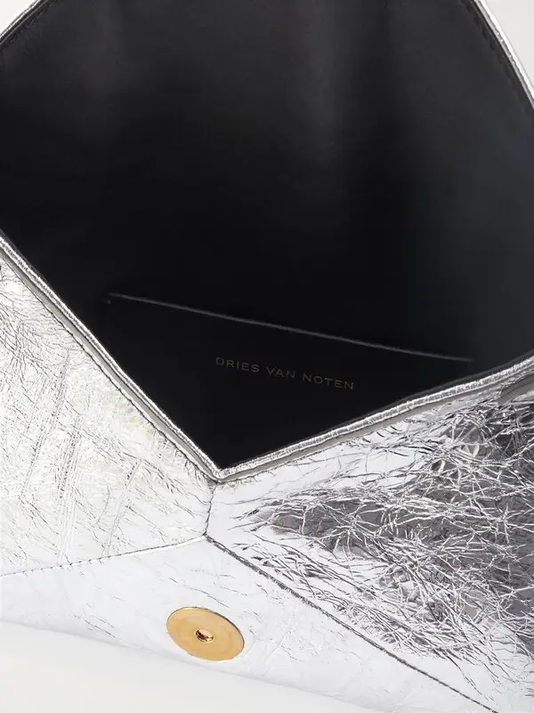 Dries Van Noten Metallic Crinkled-leather Clutch
