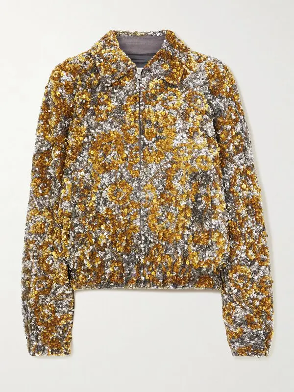Dries Van Noten Embellished Satin Bomber Jacket - Gold