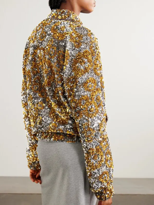 Dries Van Noten Embellished Satin Bomber Jacket - Gold
