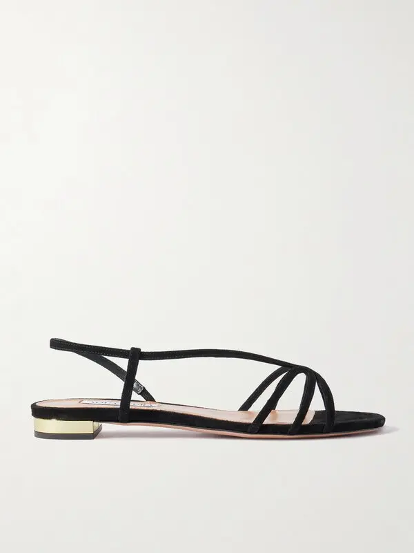 AQUAZZURA Talk To Me Suede Slingback Sandals - Black
