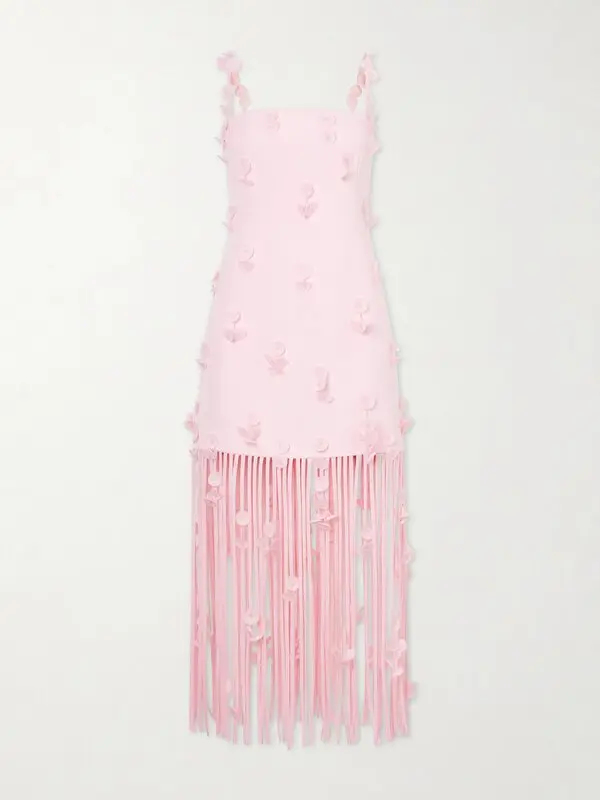 Simkhai Juliana Embellished Fringed Linen-blend Midi Dress - Pink
