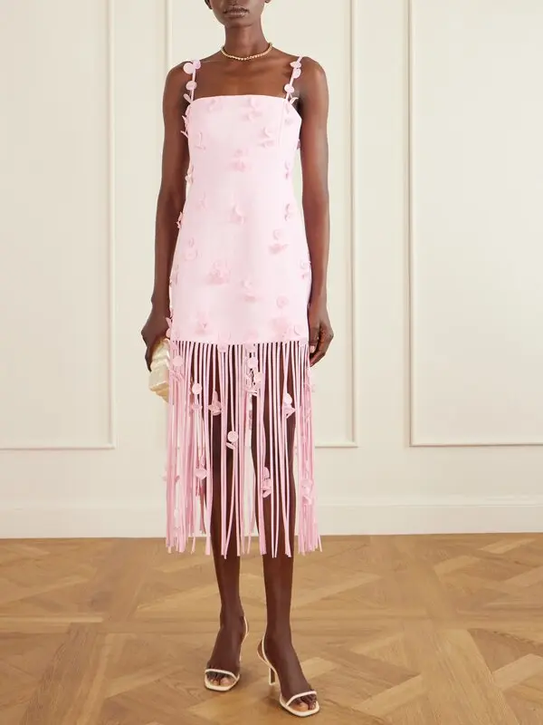 Simkhai Juliana Embellished Fringed Linen-blend Midi Dress - Pink