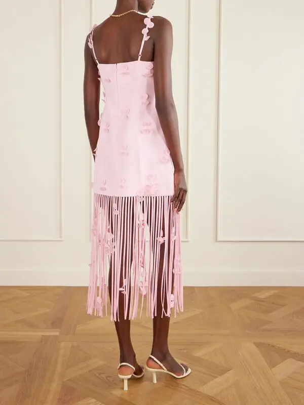 Simkhai Juliana Embellished Fringed Linen-blend Midi Dress - Pink