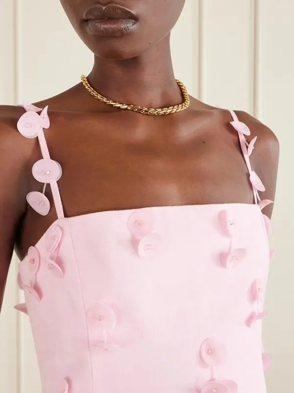Simkhai Juliana Embellished Fringed Linen-blend Midi Dress - Pink