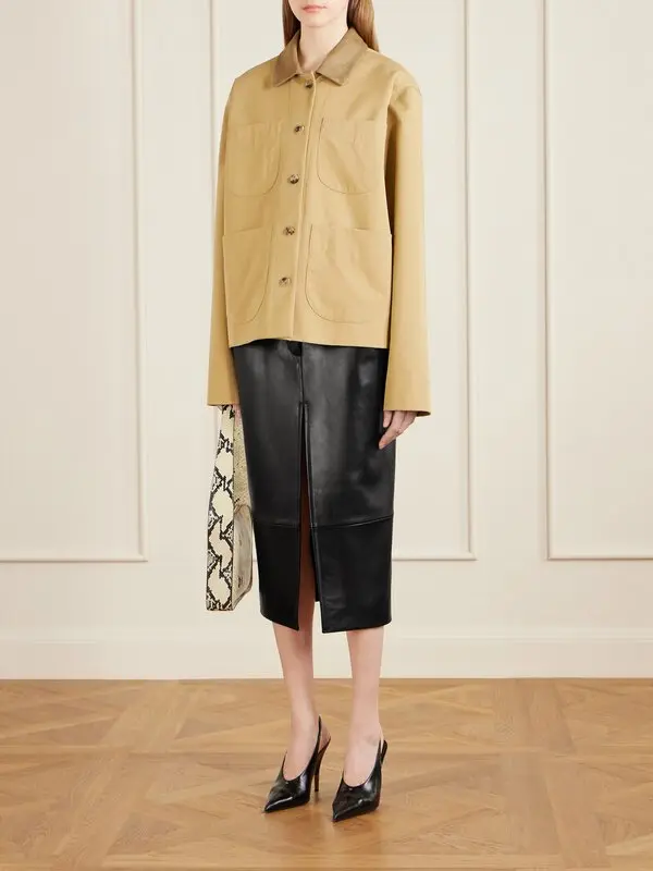 Khaite Anden Paneled Leather Midi Skirt - Black