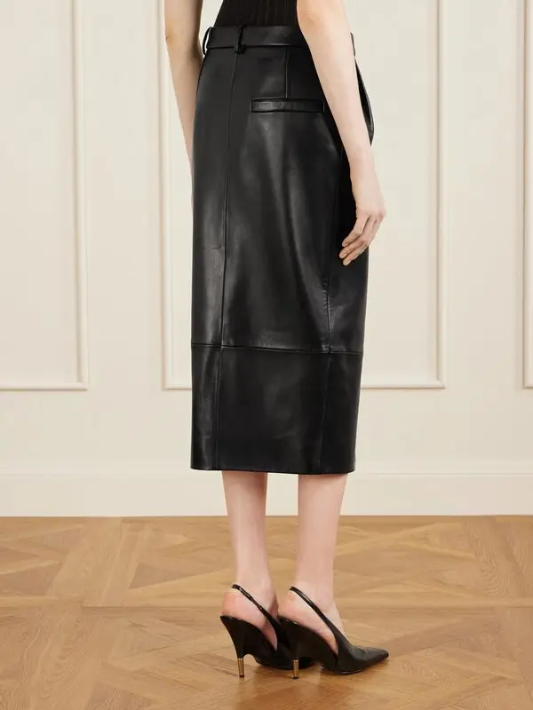 Khaite Anden Paneled Leather Midi Skirt - Black