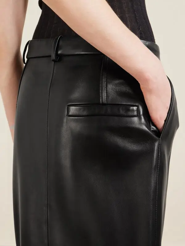 Khaite Anden Paneled Leather Midi Skirt - Black