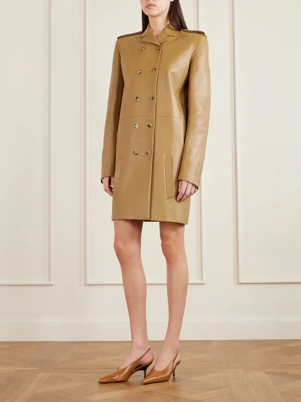 Khaite Sadra Double-breasted Leather Coat - Neutrals