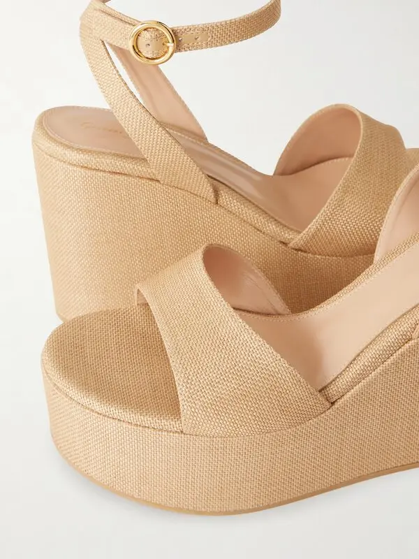 GIANVITO ROSSI 60 Raffia Platform Wedge Sandals